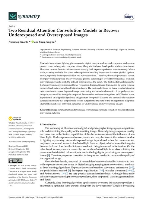 Pdf Two Residual Attention Convolution Models To Recover Underexposed And Overexposed Images