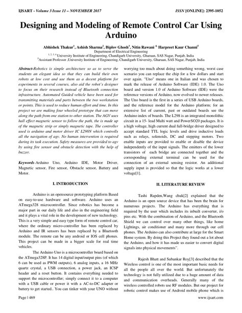 Pdf Designing And Modeling Of Remote Control Car Using Arduino