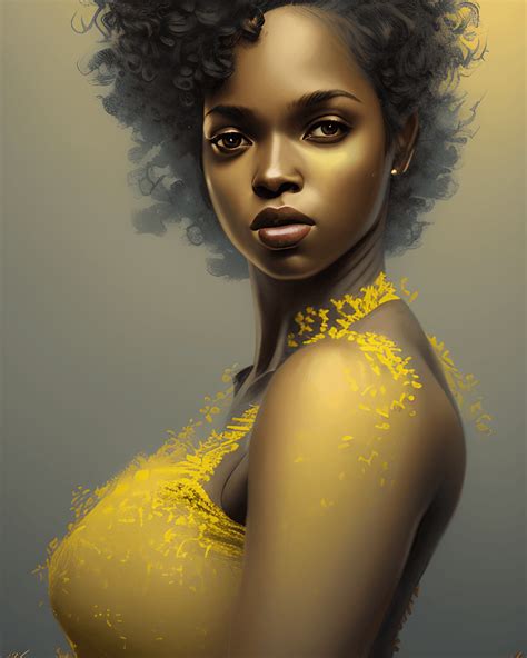 Dark Skin Woman In Vintage Yellow Ballgown · Creative Fabrica