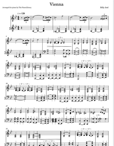 Vienna Billy Joel Piano Sheet Music Etsy