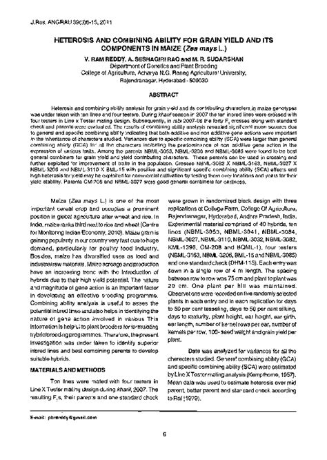 Pdf Heterosis And Combining Ability For Grain Yield And Its Components In Maize Zea Mays L