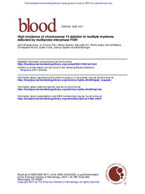 Pdf High Incidence Of Chromosome 13 Deletion In Multiple Myeloma
