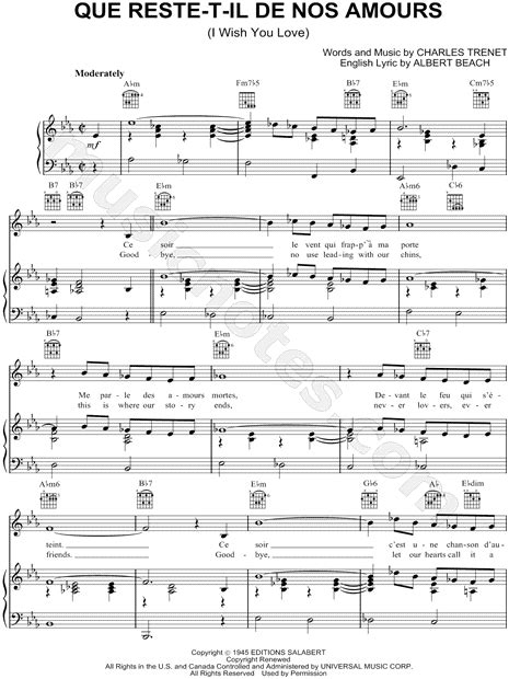 Charles Trenet Que Reste T Il De Nos Amours Sheet Music In C Minor