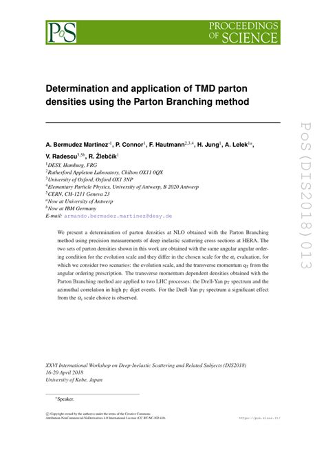 Pdf Determination And Application Of Tmd Parton Densities Using The Parton Branching Method