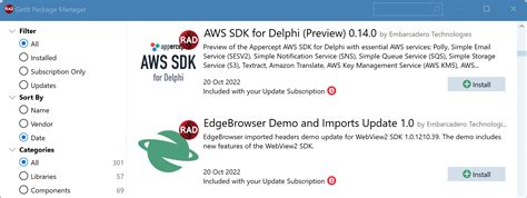 New In GetIt AWS SDK For Delphi And EdgeBrowser Updates