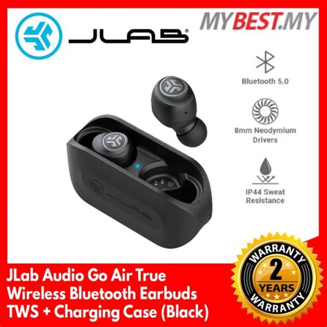 JLab Audio Go Air True Wireless Bluetooth Earbuds Charging Case Black Dual Connect IP44