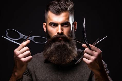Premium Photo A Man With A Beard And A Pair Of Scissors