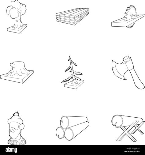 Cutting Of Trees Icons Set Outline Style Stock Vector Image Art Alamy