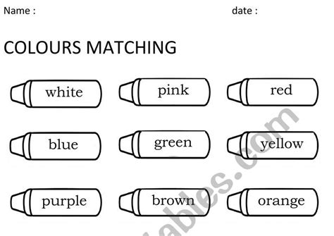Colours Matching ESL Worksheet By Lathasha