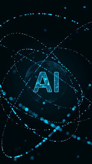 입자 링 원 회전이 있는 파란색 디지털 Ai 로고와 미래 지향적인 추상 배경에 있는 Ai 기술 아이콘 인공 지능 및 기계 학습 수직 개념에 대한 스톡 사진 및 기타 이미지