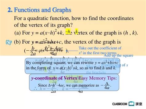 Ppt For A Quadratic Function How To Find The Coordinates Of The Vertex Of Its Graph