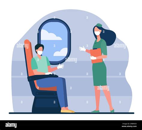 Airplane Passenger And Stewardess Wearing Face Masks Stock Vector Image