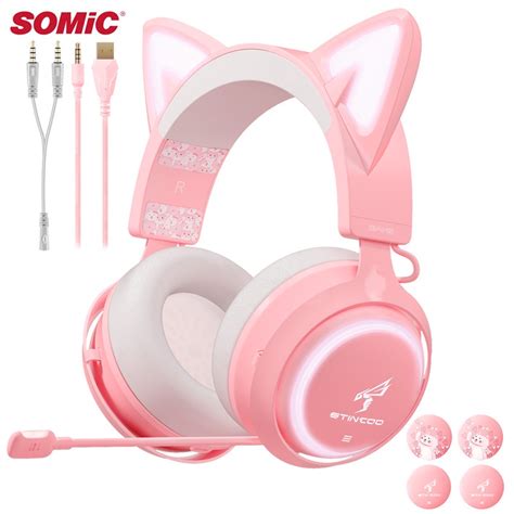 Somic Gs510 Auriculares Con Cable Para Jugadores De Pc Lindo Gato Oreja