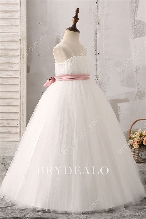 Princess Ball Gown Tulle Flower Girl Ball Gown With Pink Bow Designformal