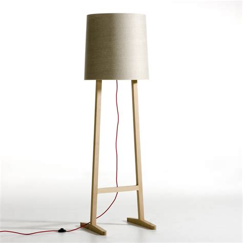 Lampadaire Arturo Avec Un Double Pied En Bois Et Un Abat Jour En Lin