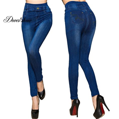 Fashion Slim Women Leggings Faux Denim Jeans Leggings Sexy Pocket