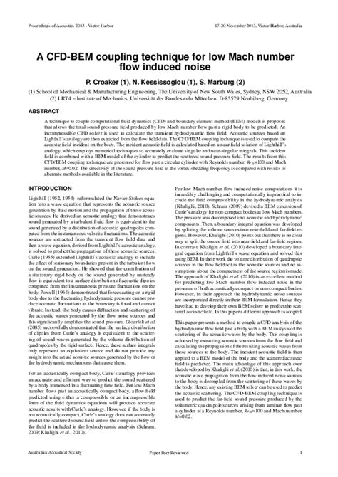 Pdf A Cfd Bem Coupling Technique For Low Mach Number Flow Induced Noise