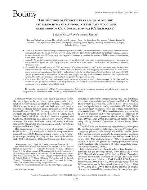 Pdf The Function Of Intercellular Spaces Along The Ray Parenchyma In