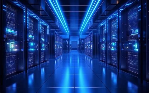 Premium Photo Data Server Racks Hub Room With Big Data Computer Center Blue Interior For