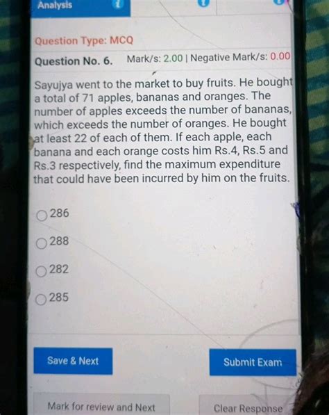Analysis Question Type MCQ Question No 6 Mark StudyX