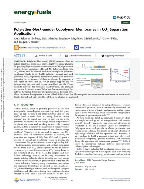 Pdf Poly Ether Block Amide Copolymer Membranes In Co 2 Separation