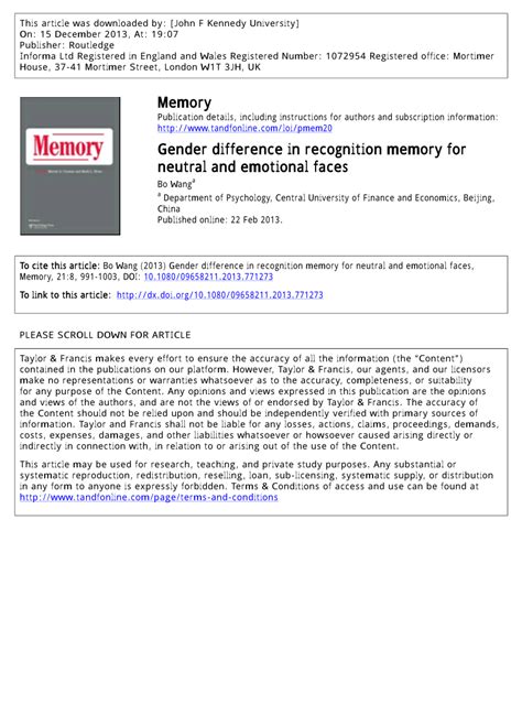Pdf Gender Difference In Recognition Memory For Neutral And Emotional