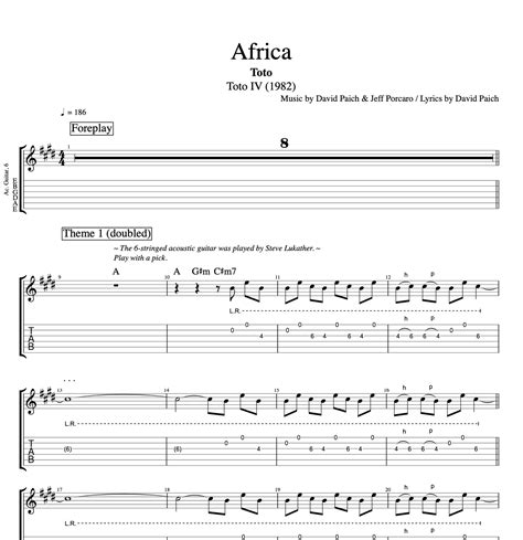 Africa · Toto Guitar Bass Tab Sheet Music Chords — Play