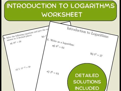 Introduction To Logarithms Worksheet With Solutions Teaching Resources