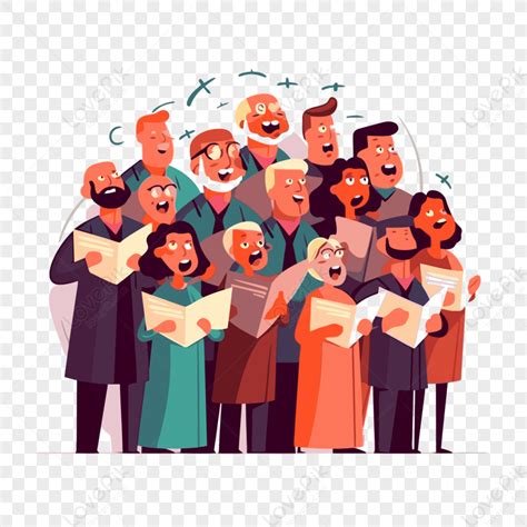 노래하는 남자 합창단과 나이 많은 여자 성가대 아이콘 만화 벡터클립 아트