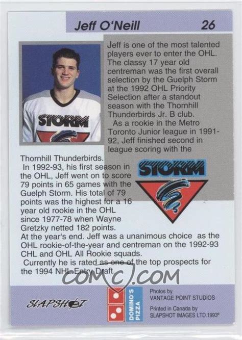 1993 94 Slapshot Guelph Storm Base 26 Jeff Oneill