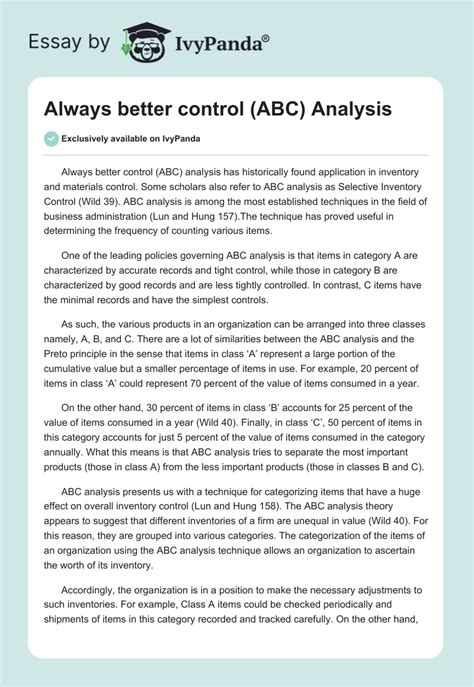 Always Better Control Abc Analysis 565 Words Essay Example