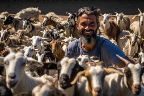 Free Photo Farmer Taking Care Of Photorealistic Goat Farm