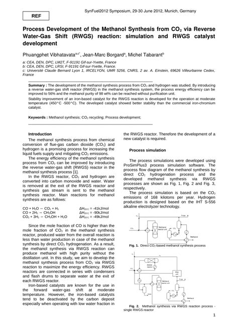 Pdf Process Development Of The Methanol Synthesis From Co2 Via Rwgs