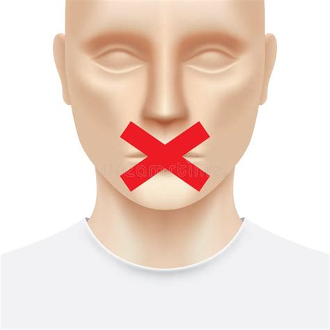 White Man Face With No Talking Red Cross Sign Free Speech Censorship