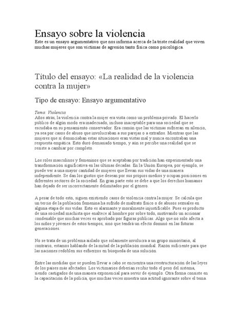 Ensayo Sobre La Violencia Pdf La Violencia Contra Las Mujeres