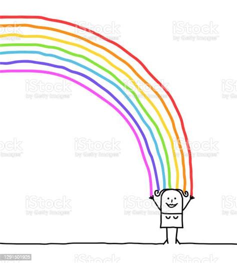 큰 무지개 에서 행복 한 판지 소녀 Lgbtqia 문화에 대한 스톡 벡터 아트 및 기타 이미지 Lgbtqia 문화 개념