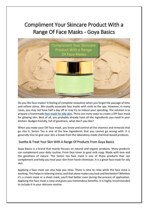 PPT - Compliment Your Skincare Product With a Range Of Face Masks ...
