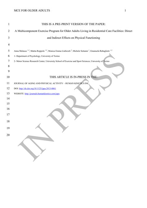 Pdf A Multicomponent Exercise Program For Older Adults Living In Residential Care Facilities