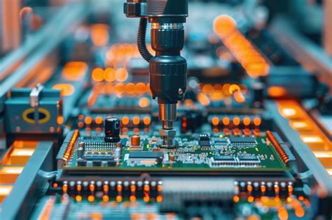 Premium Photo High Precision Robot Arm In Electronics Factory For Pcb