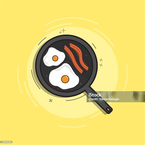 아침 식사 컨셉입니다 식욕을 돋 우는 맛 있는 아침 식사 한 팬에 베이컨과 계란 벡터 일러스트 레이 션 평면 디자인입니다 개념에 대한 스톡 벡터 아트 및 기타 이미지