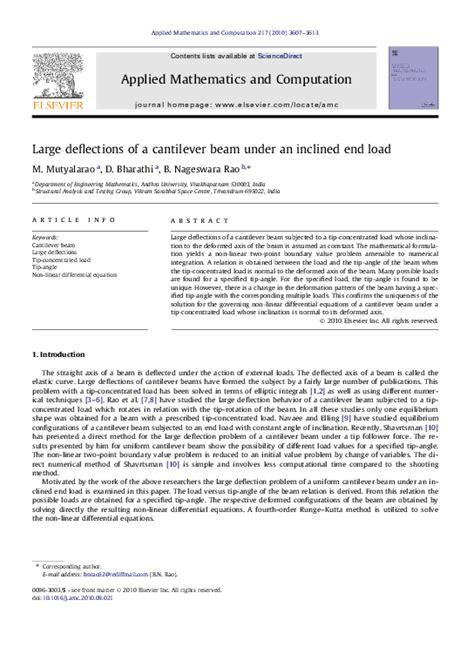 Pdf Large Deflections Of A Cantilever Beam Under An Inclined End Load