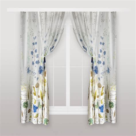 Яскраві короткі штори для кухні Adagio Windows Decor Флора синя квіткова фіранка 150х170см