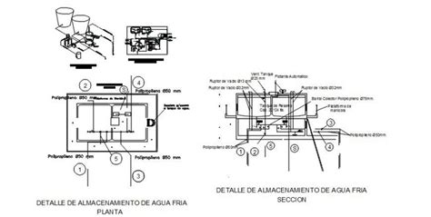 Water Tank And Pump Room Sections Plan And Plumbing Structure Drawing