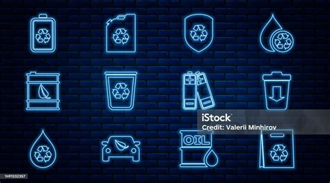 재활용 라인 쇼핑백 설정 쓰레기통으로 보내기 내부 방패 쓰레기통 바이오 연료 배럴 배터리 및 에코 캐니스터 아이콘 재활용 벡터 가솔린에 대한 스톡 벡터 아트 및 기타 이미지