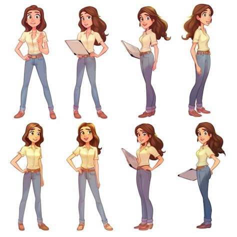 Premium Photo Cartoon Girl In Different Poses With Various Poses