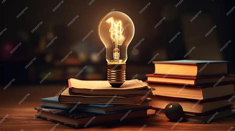 Premium Ai Image Light Bulb Over The Stack Of Books Generative Ai