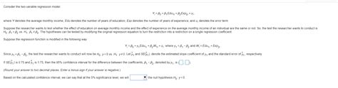 Solved Consider The Two Variable Regression Model Y Bo