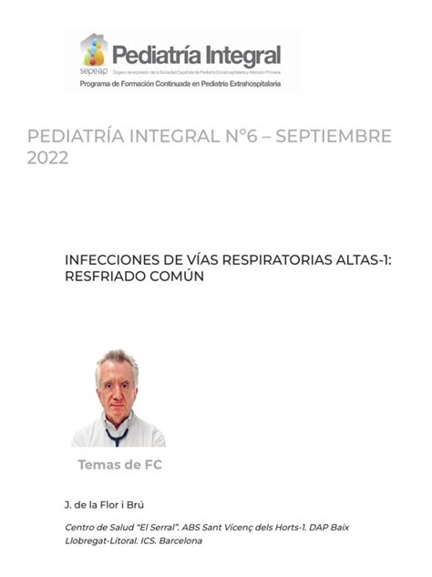 Infecciones De Vías Respiratorias Altas 1 Resfriado Común Pediatría