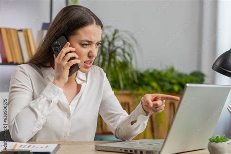 Conflict Quarrel Negotiation Angry Business Woman Ceo Making Webcam