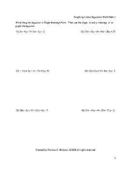 Graphing Linear Equations Worksheet By NCBEEZ MATH CLASS TpT